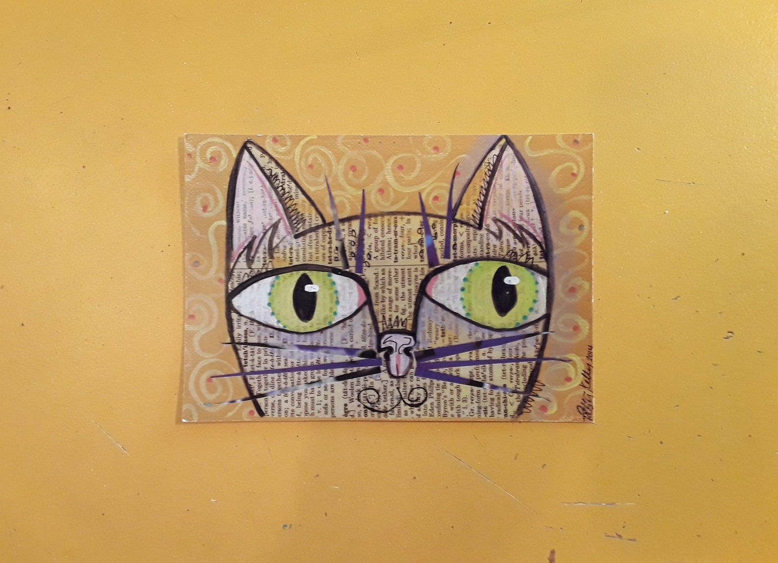 Cat Art, Cat Print, Art Print, Cat Painting, Mixed Media Cat, 5x7 Print ...