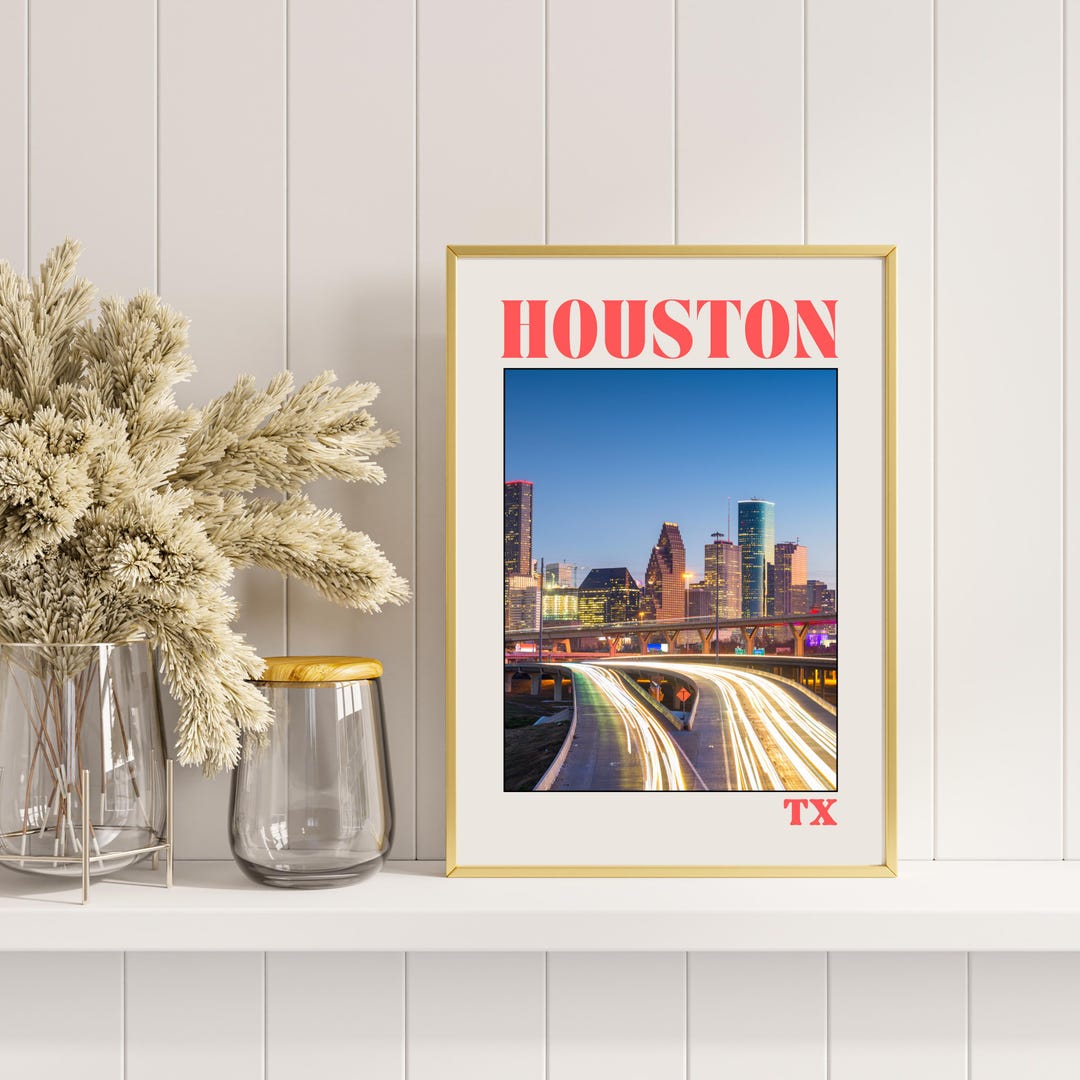 Houston Texas Poster Iconic Cityscape Wall Art Modern Houston TX Urban ...