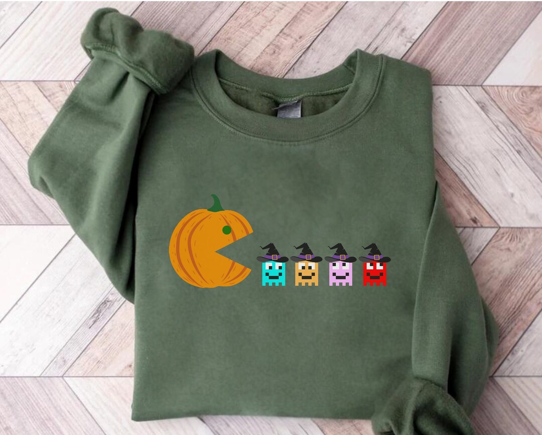 Pacman Halloween Sweatshirt, Funny Gamer Gift, Pumpkin Ghosts Crewneck ...