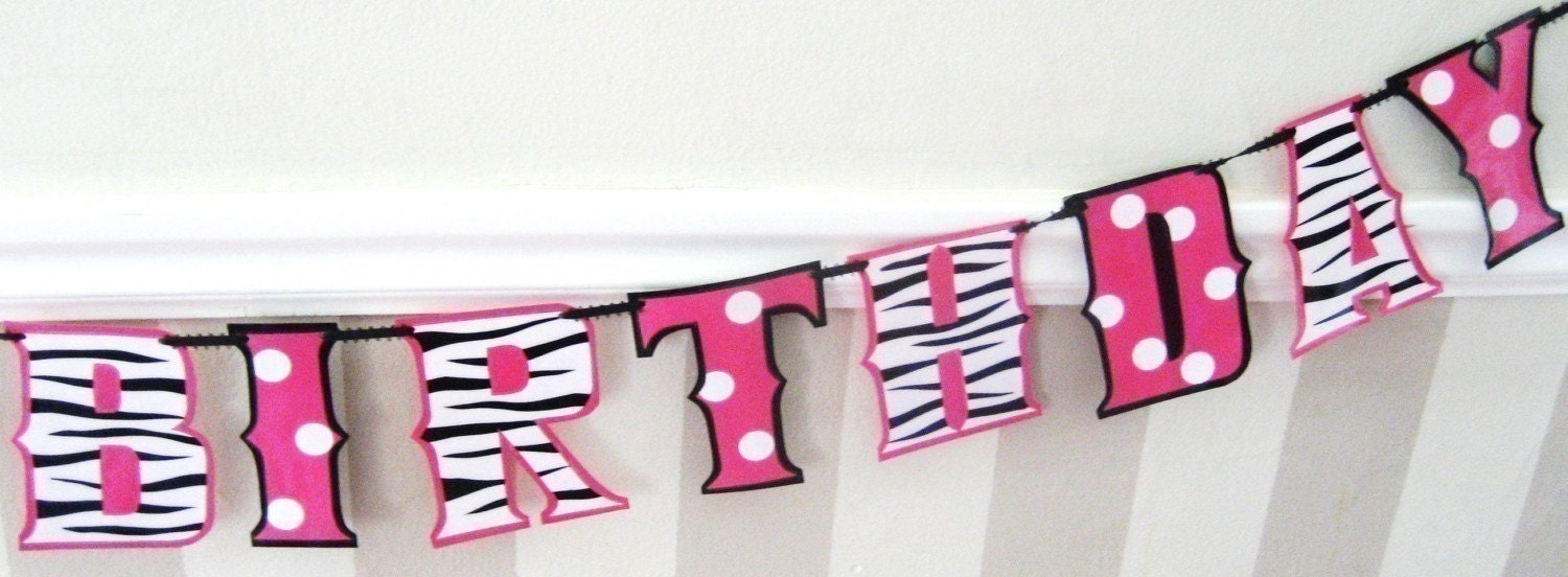 Zebra Print Birthday Banner Hot Pink Polka Dot Birthday | Etsy
