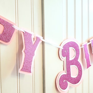 Pink on Pink Birthday Banner, Pink Birthday Banner, Girly Pink HAPPY ...