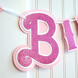 Pink on Pink Birthday Banner, Pink Birthday Banner, Girly Pink HAPPY ...