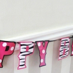 Zebra Print Birthday Banner Hot Pink Polka Dot Birthday | Etsy