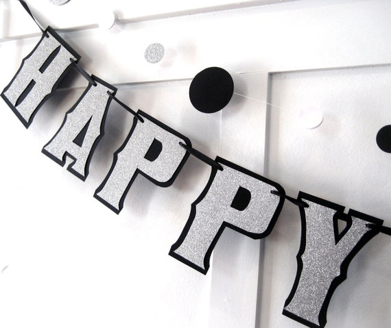 Silver Birthday Banner, Silver Glitter Birthday Banner, Silver and ...