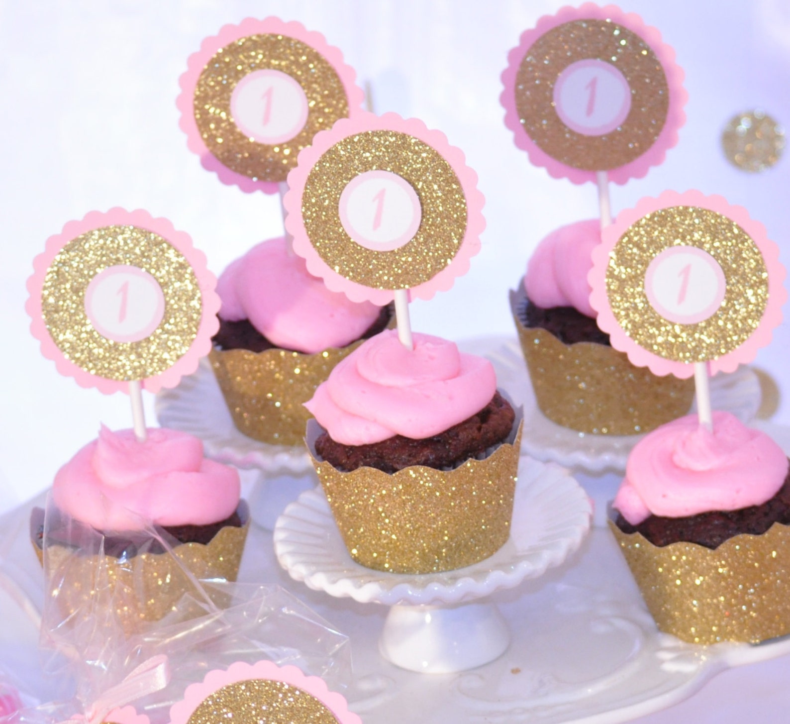 Pink and Gold Cupcake Toppers and Gold Cupcake Wrappers Gold - Etsy