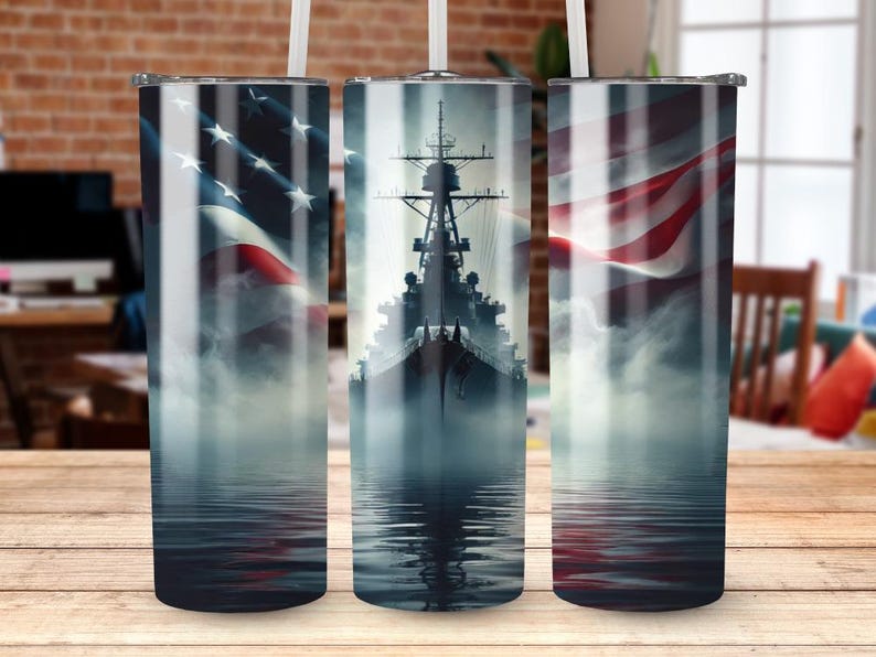 Navy Ship Sublimation PNG | Patriotic Tumbler Wrap | American Flag SVG ...
