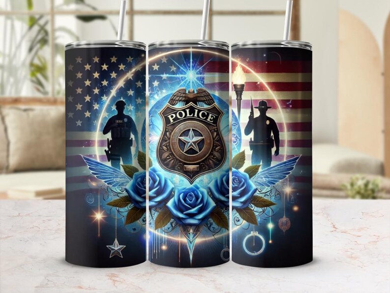 Police Tumbler Wrap PNG | American Flag, Blue Roses (digital Download ...