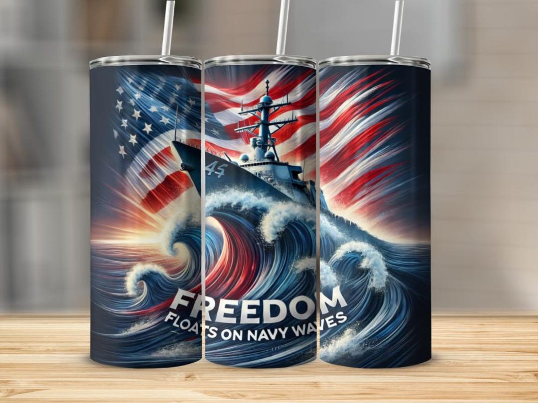 Patriotic Navy Ship Tumbler PNG – American Flag Sublimation Wrap (20oz ...
