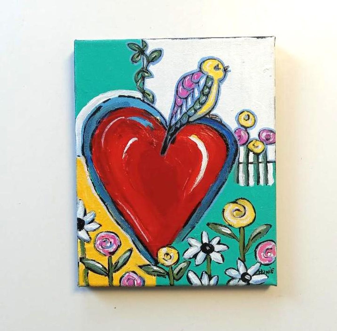 Original Acrylic Red Heart Painting, 8" X 10", Colorful Heart Wall Art ...
