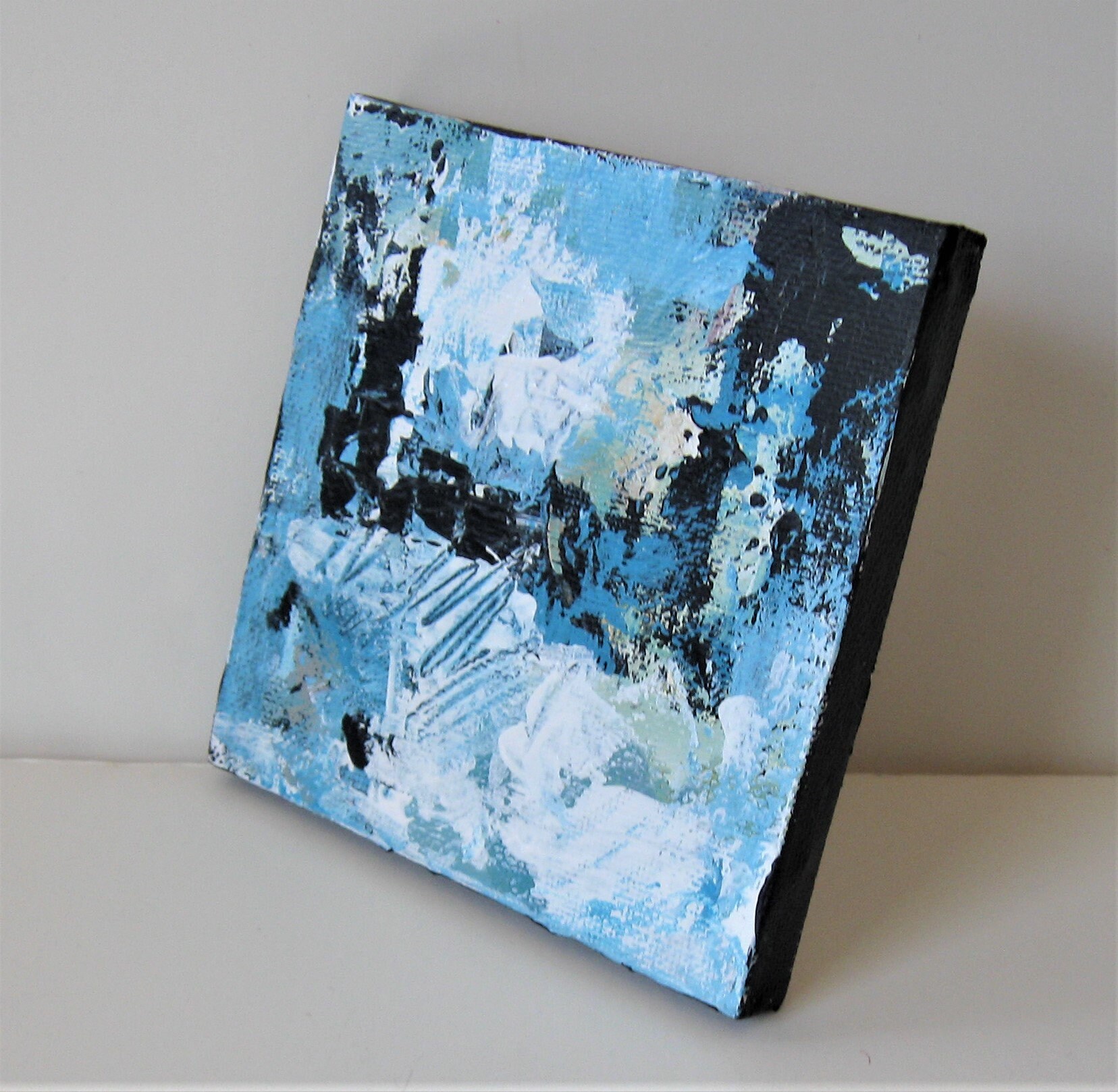 Original Blue Abstract Mini Painting, 4 X 4, Small Square Acrylic Art ...