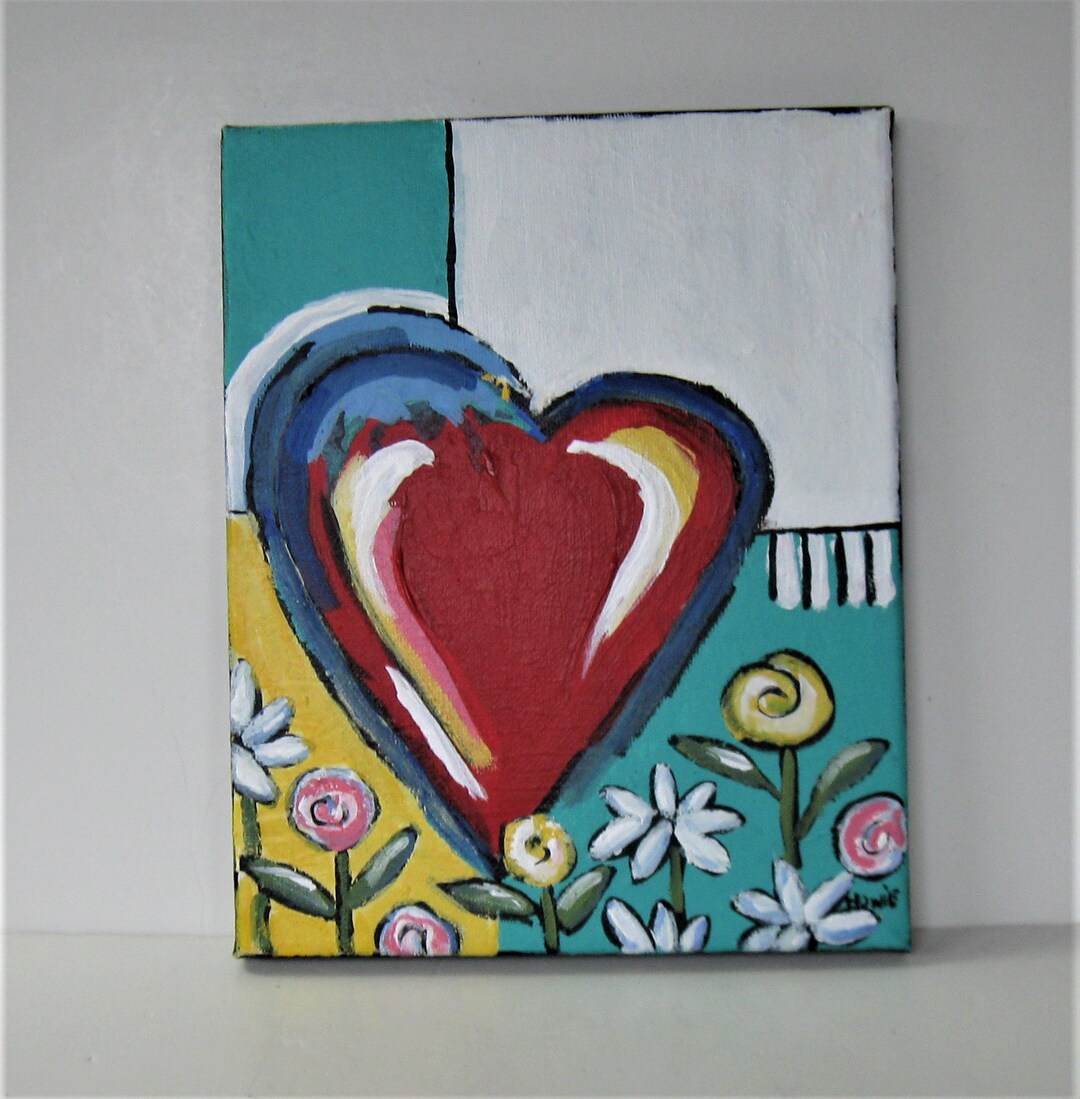 Original Heart Art Canvas, Acrylic Painting, 8 X 10, Small Art Canvas ...
