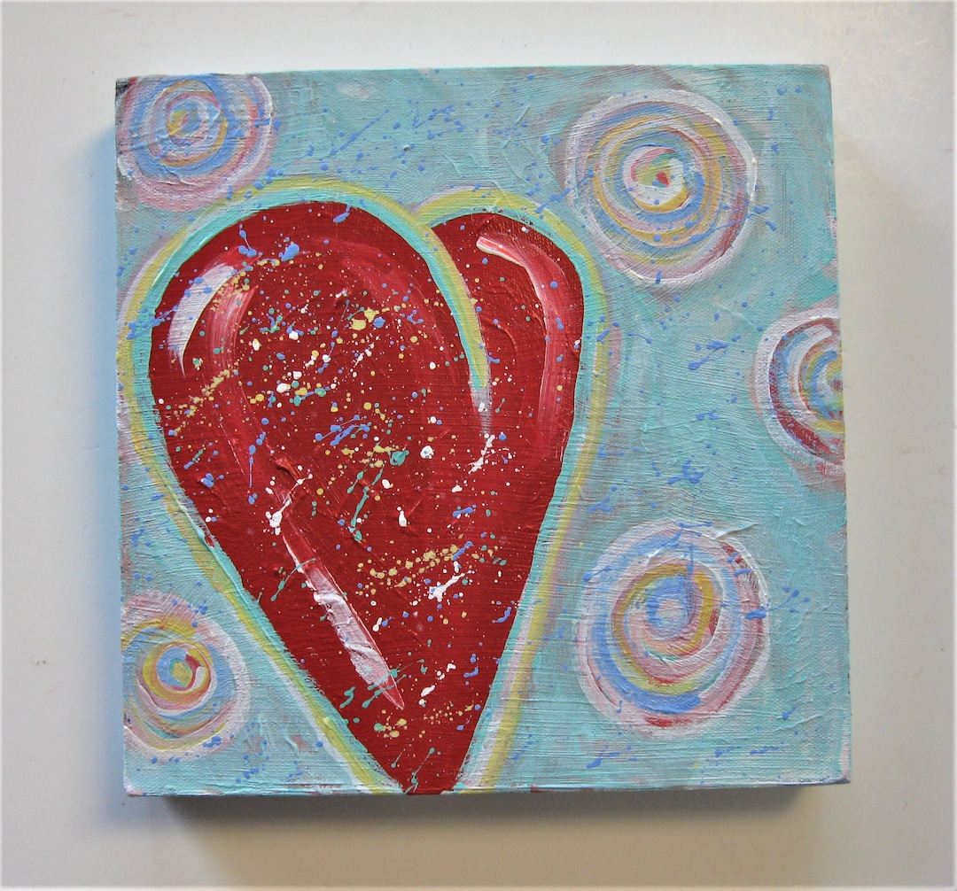 Original Acrylic Red Heart Painting on Canvas, 12 X 12, Heart Art ...