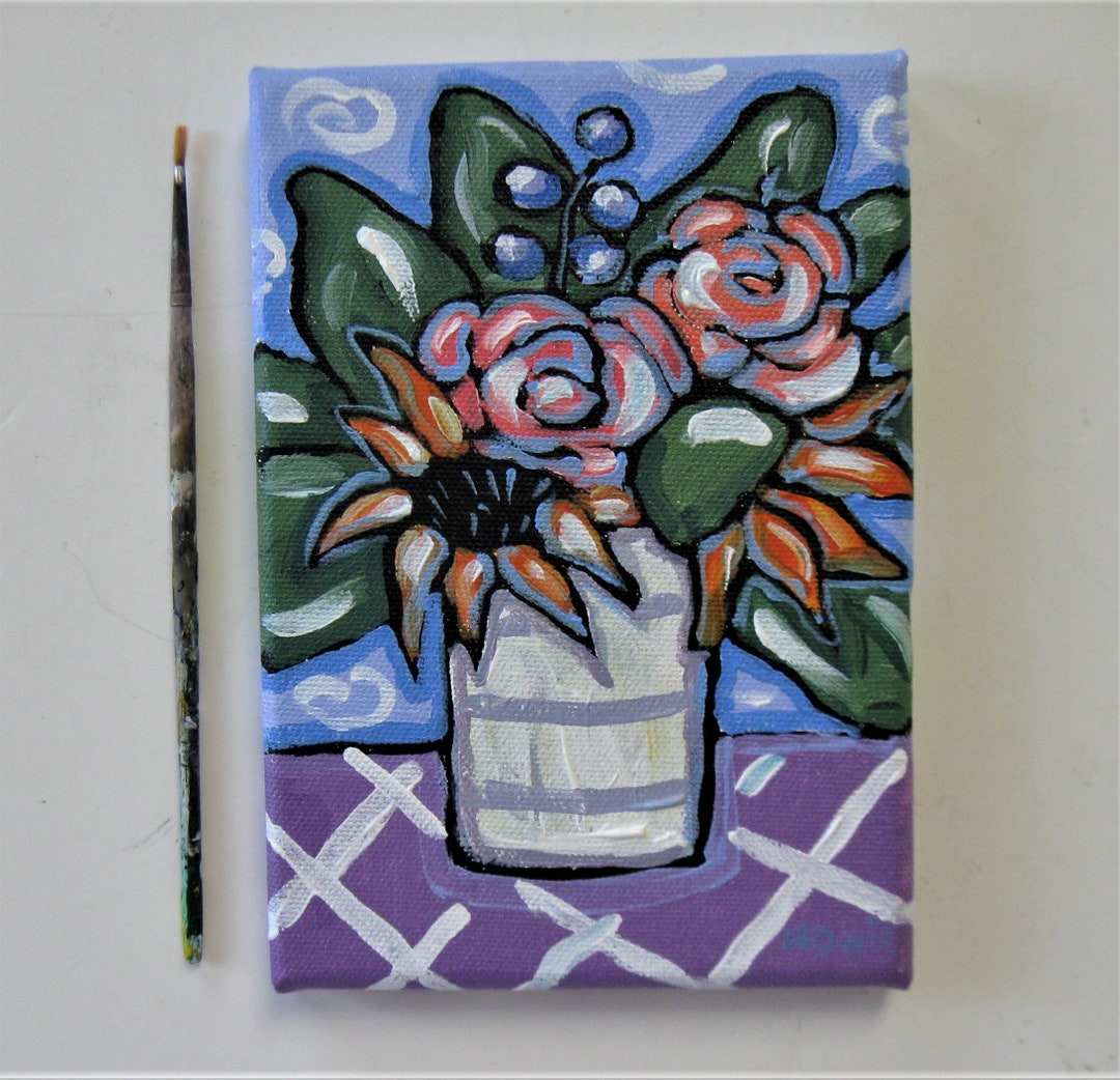 Original Still Life Painting, 5" X 7", Whimsical Acrylic Art, Sun ...