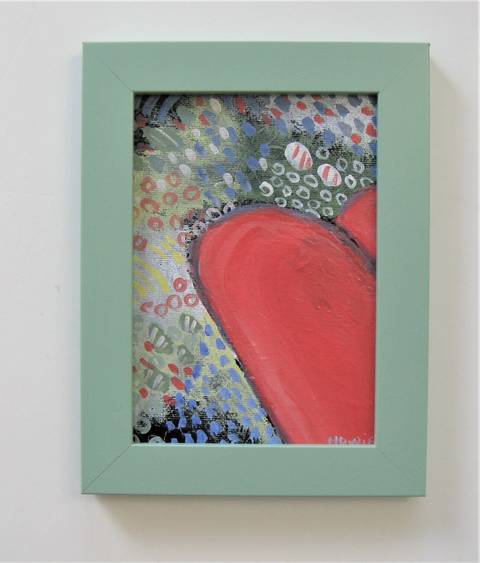 Original Acrylic Red Heart Painting, 6 1/2" X 8 1/2", Sea Green Framed ...