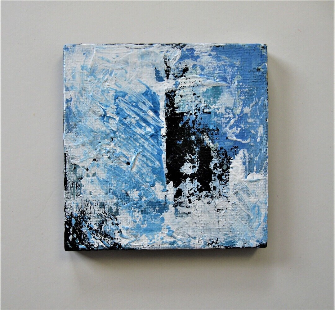 Original Blue Abstract Mini Painting, 4" X 4", Small Square Acrylic Art ...