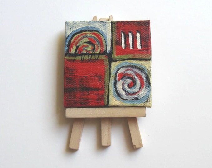 Abstract Miniature Painting Original Acrylic Mini Canvas With Red ...