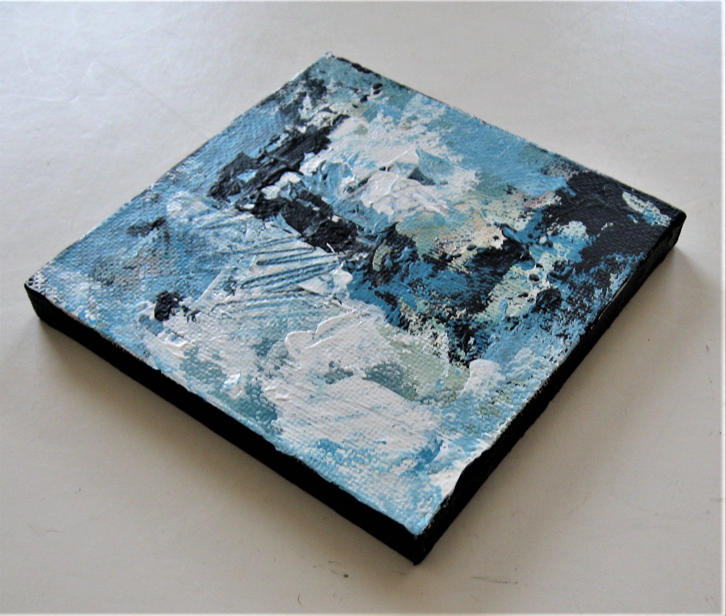 Original Blue Abstract Mini Painting, 4 X 4, Small Square Acrylic Art ...