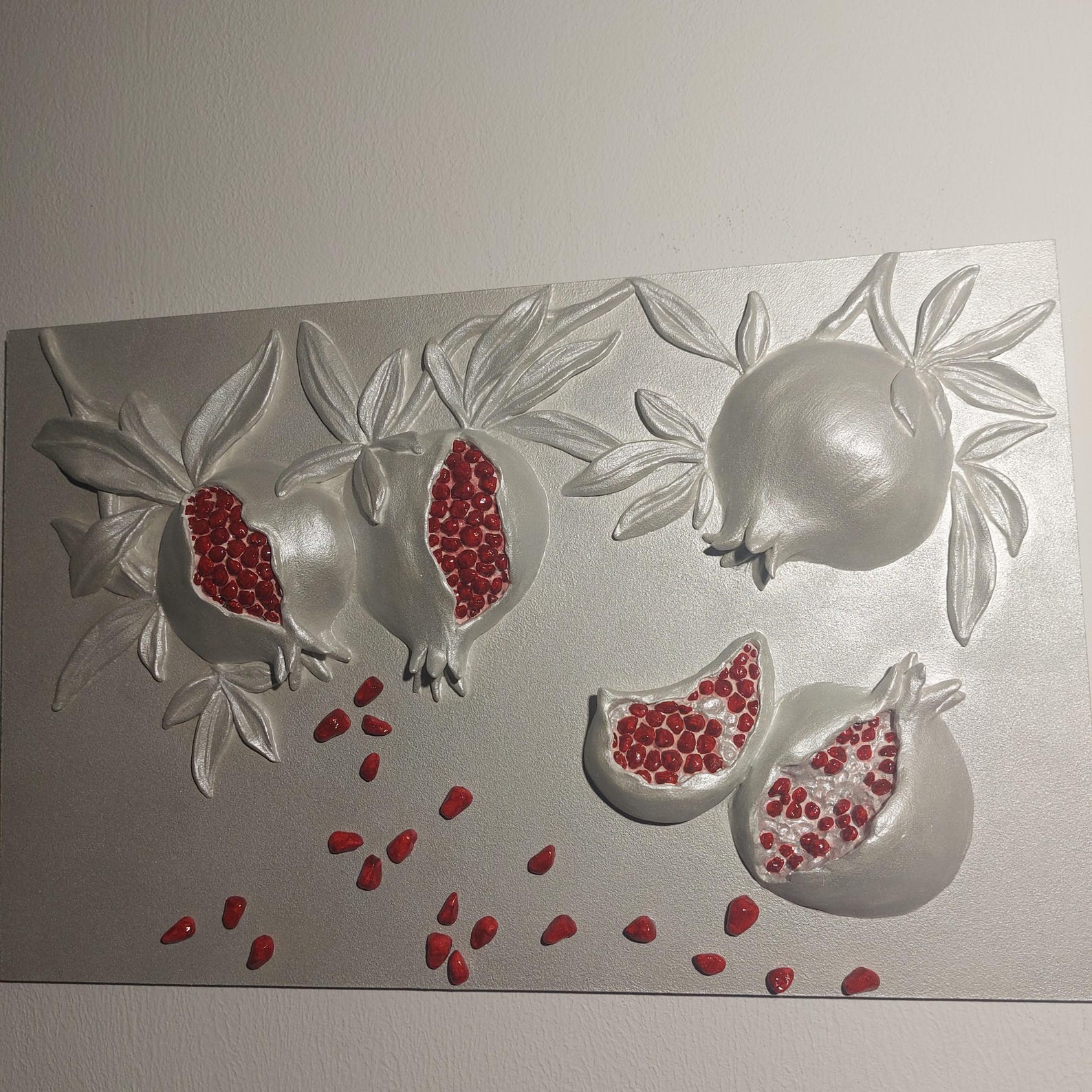 Pomegranate 3D Wall Sculpture: Plaster Fruit Art, Kitchen Decor, Relief ...