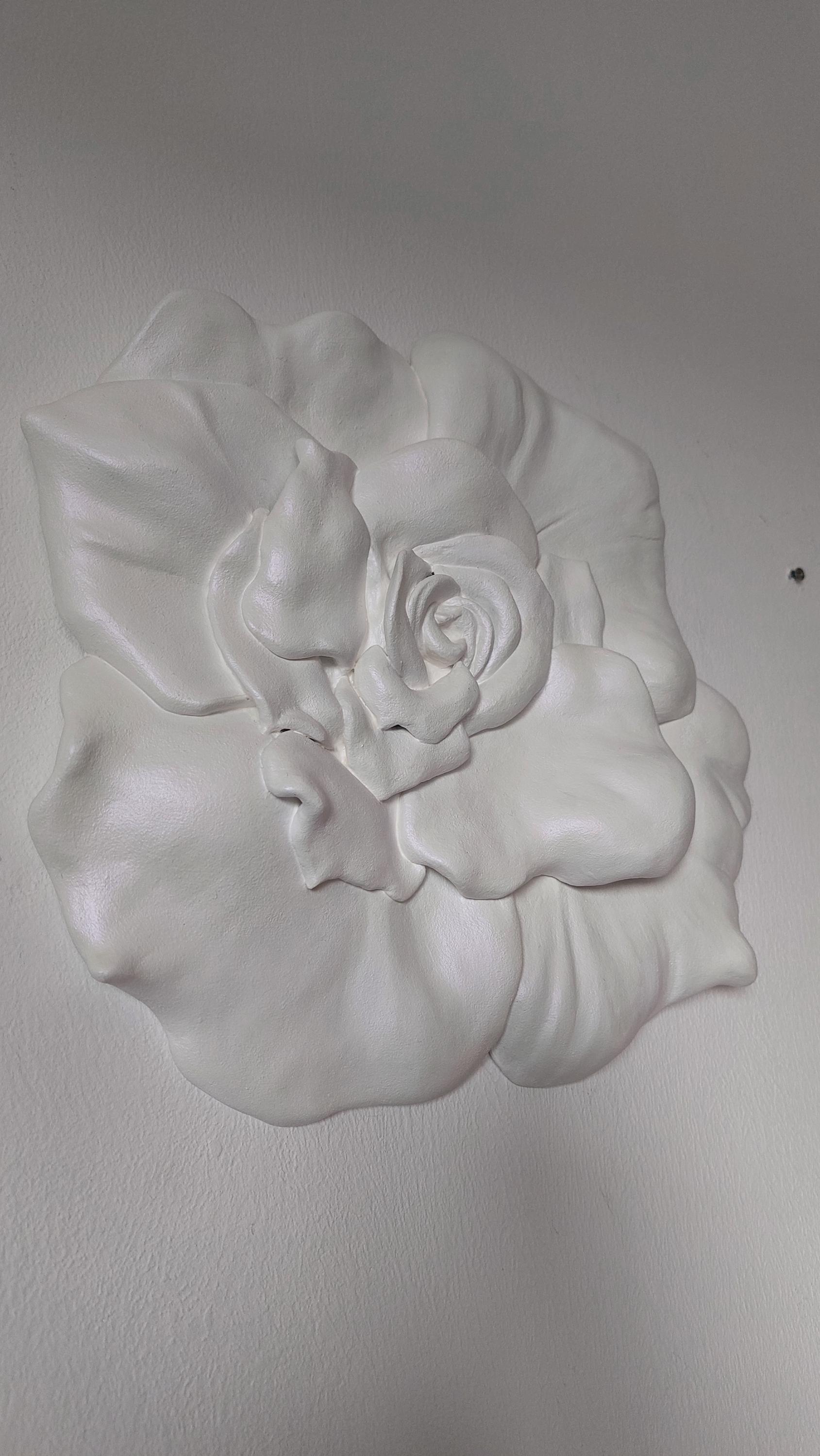 Rose Wall Sculpture Big White 3D Flower Plaster Wall Plaque in Relief ...