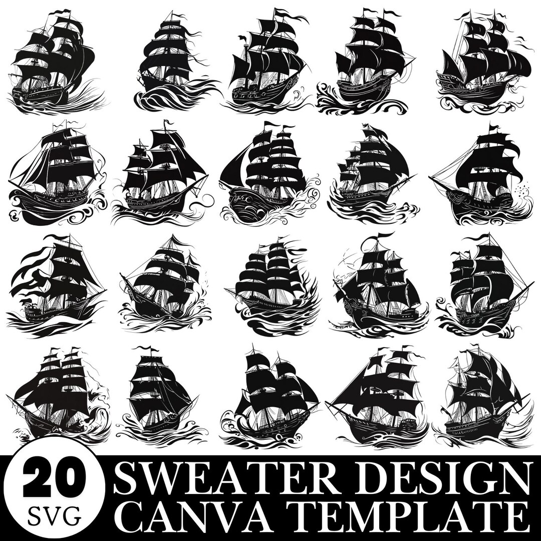 Sailboat Sweater Design: Knit Pattern SVG, Canva Template - Etsy