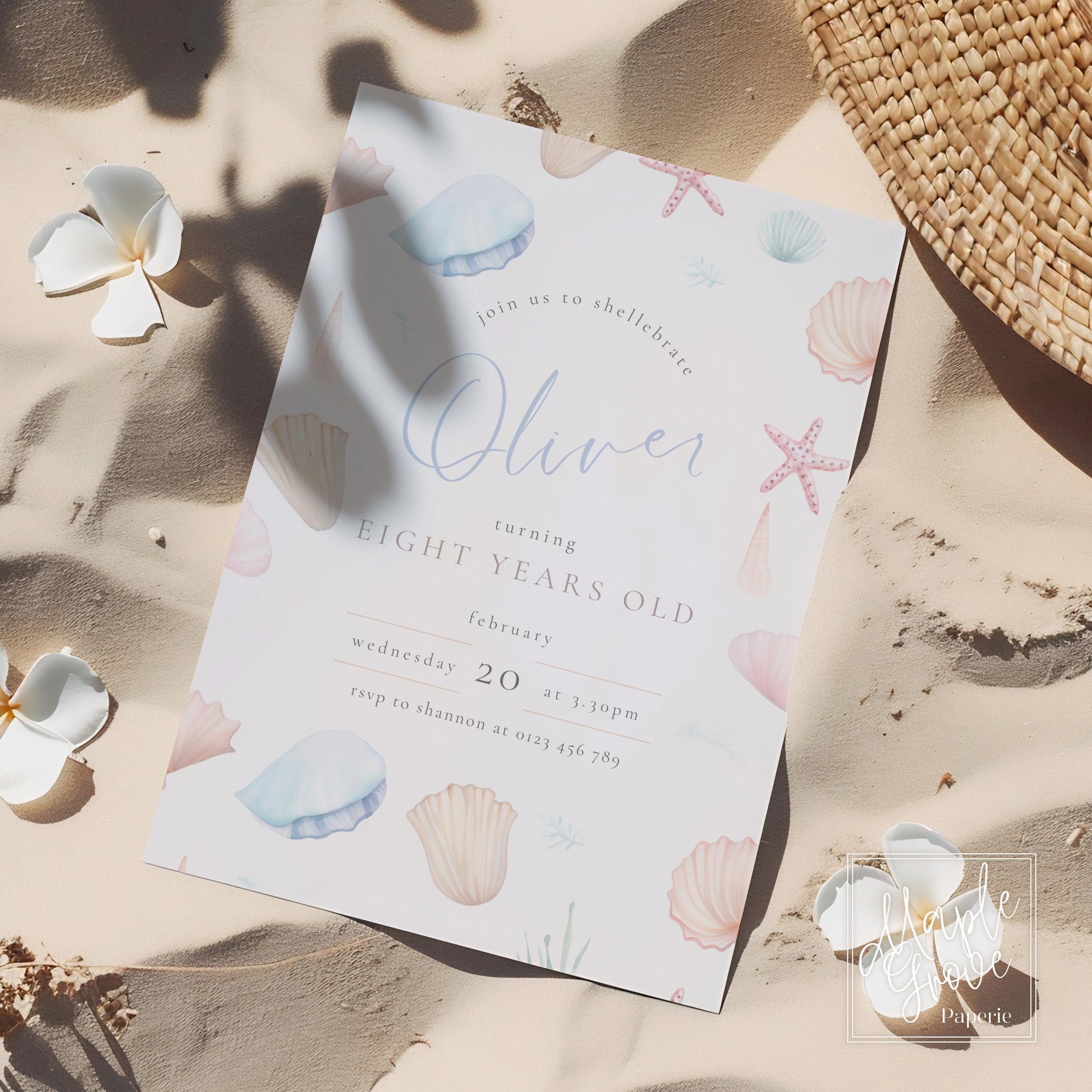 Coastal Shells Editable Birthday Invitation Template, Seashell Ocean ...