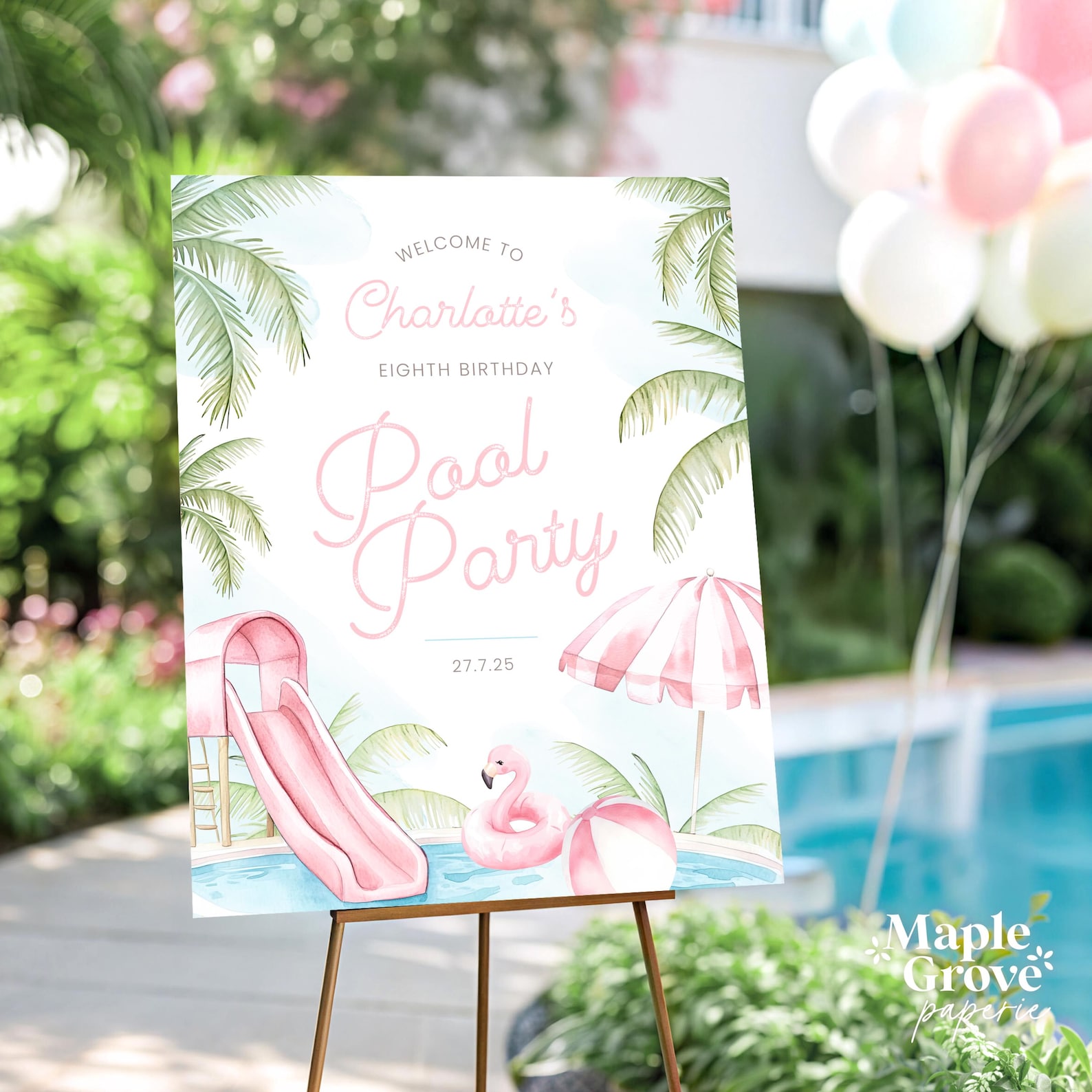 Pool Party Editable Welcome Sign Board Template, Kids Swimming Party ...