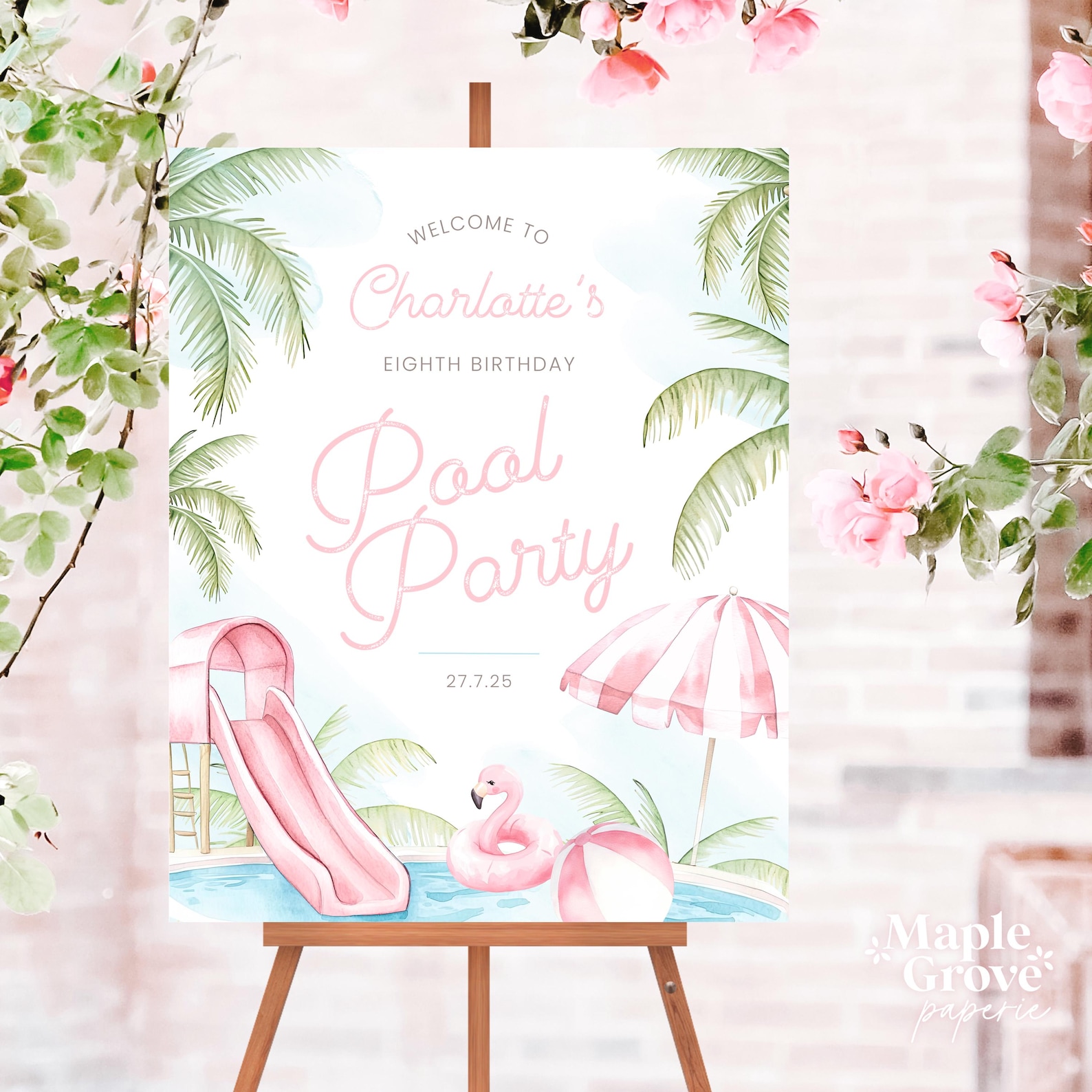 Pool Party Editable Welcome Sign Board Template, Kids Swimming Party ...
