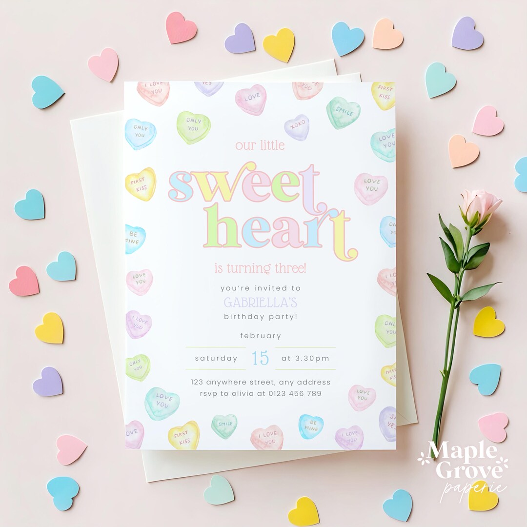 Candy Hearts Editable Birthday Invitation Template, Our Little ...