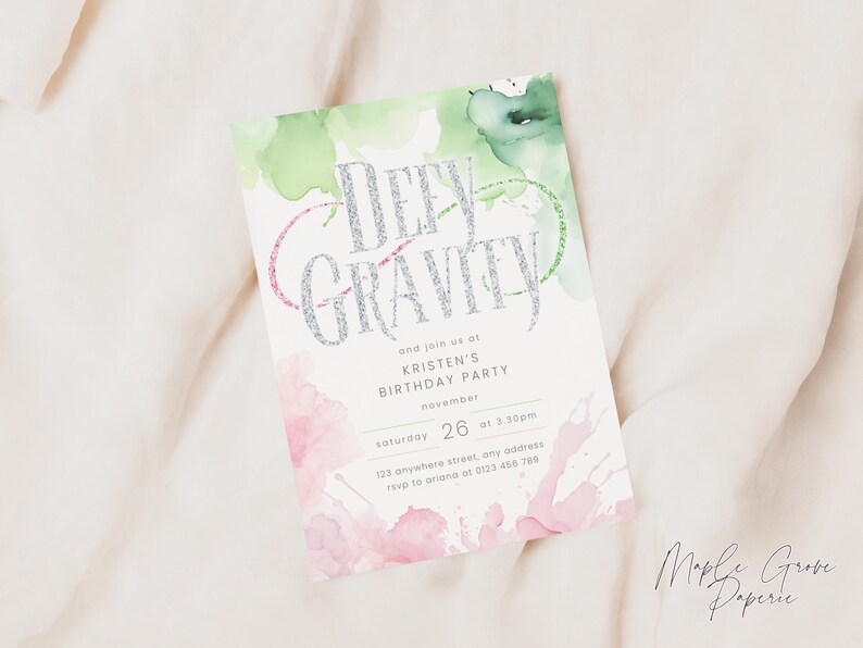 Defy Gravity Birthday Invitation, Wicked 'defying Gravity' Theme, Pink ...