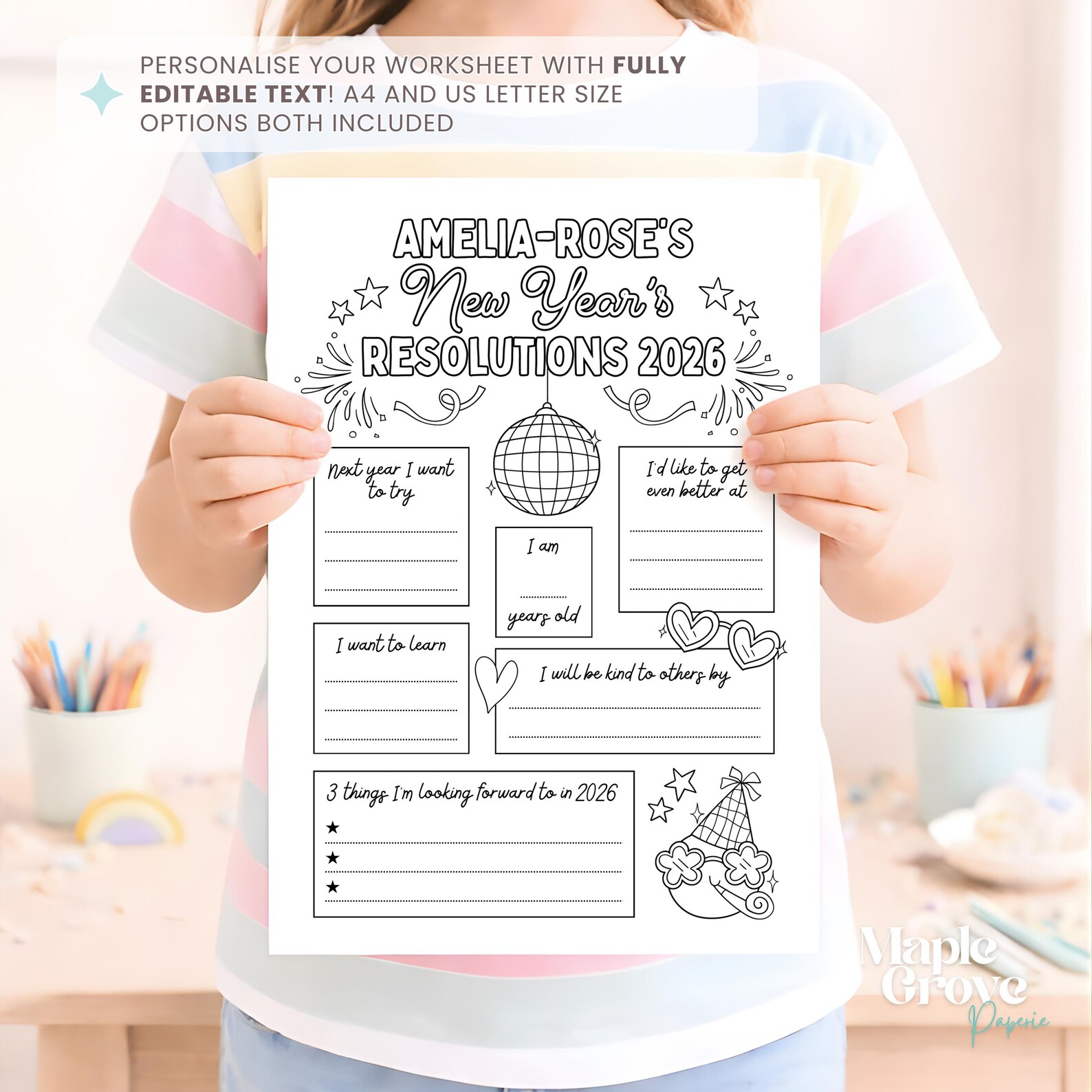 New Years Resolutions Activity for Kids: Personalised Printable 2026 ...