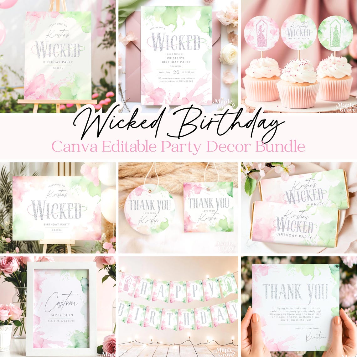 Wicked EDITABLE Birthday Party Decor Bundle, Wicked Party Invitation ...