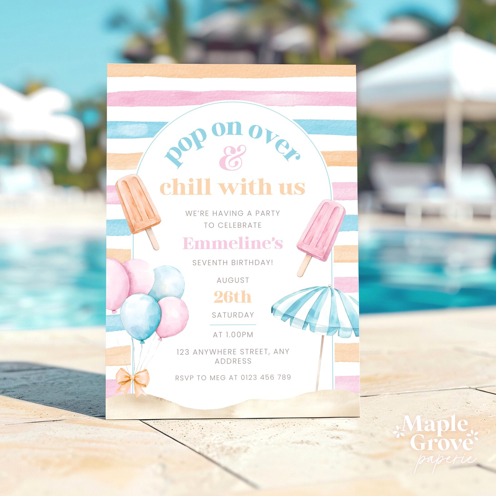 Popsicle EDITABLE Birthday Invitation Template, Pop on Over and Chill ...