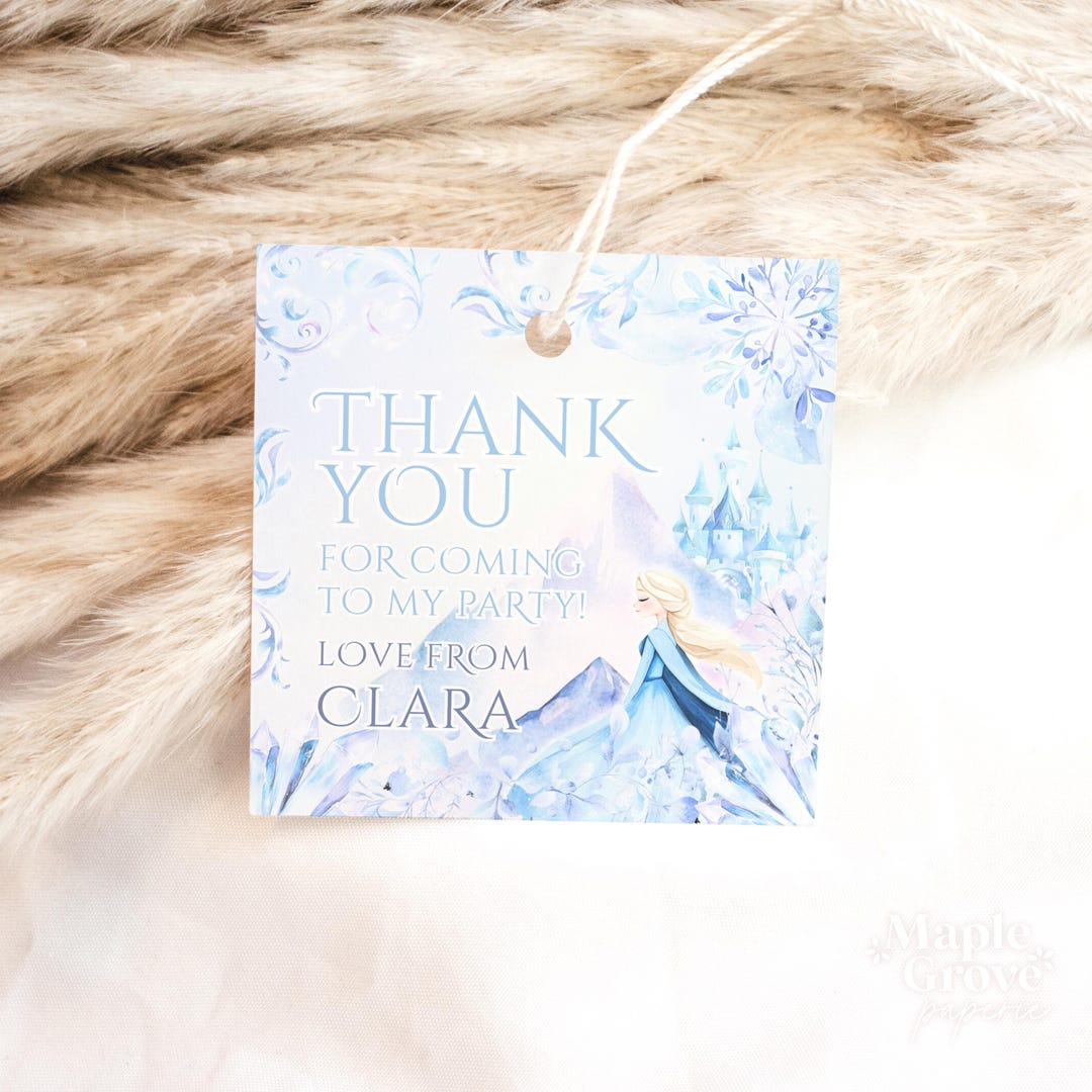 Snow Queen Birthday Thank You Tag EDITABLE Template, Ice Queen Party ...
