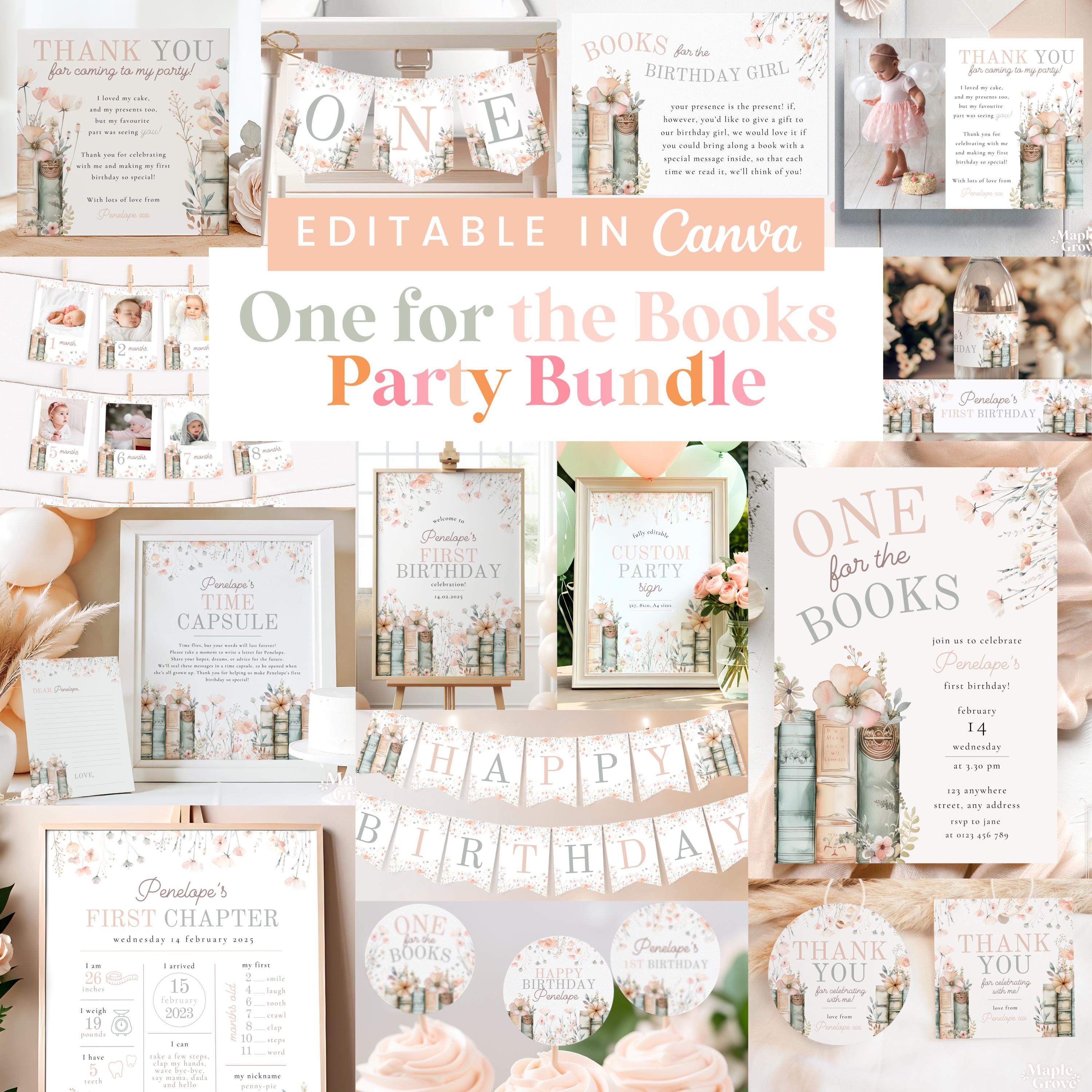 One for the Books! EDITABLE Printable First Birthday Party Bundle, Pink ...