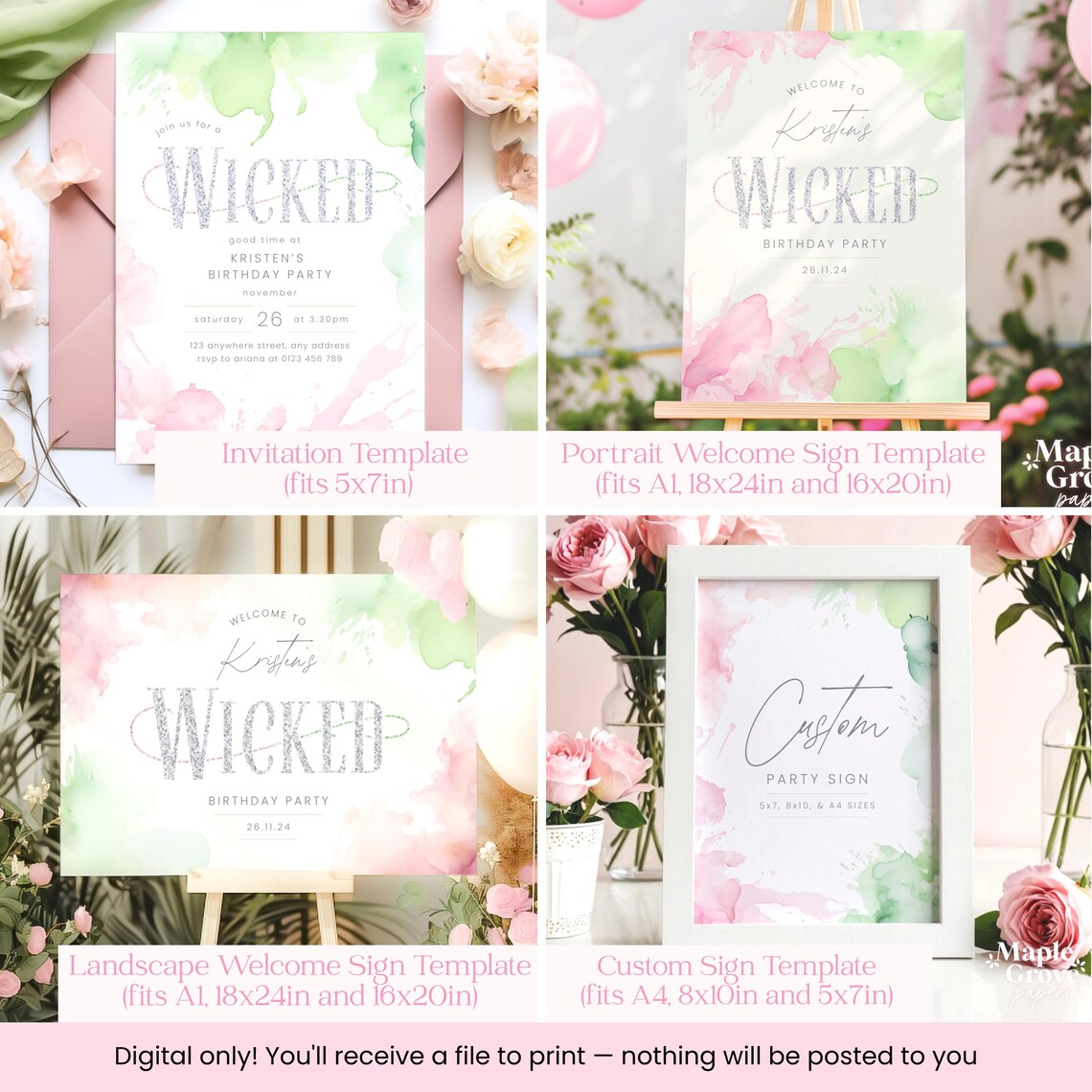 Wicked EDITABLE Birthday Party Decor Bundle, Wicked Party Invitation ...