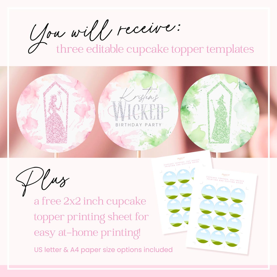 Wicked EDITABLE Cupcake Toppers Template, 2x2 Inches, Wicked Birthday ...