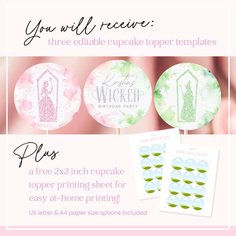 Wicked EDITABLE Cupcake Toppers Template, 2x2 Inches, Wicked Birthday ...