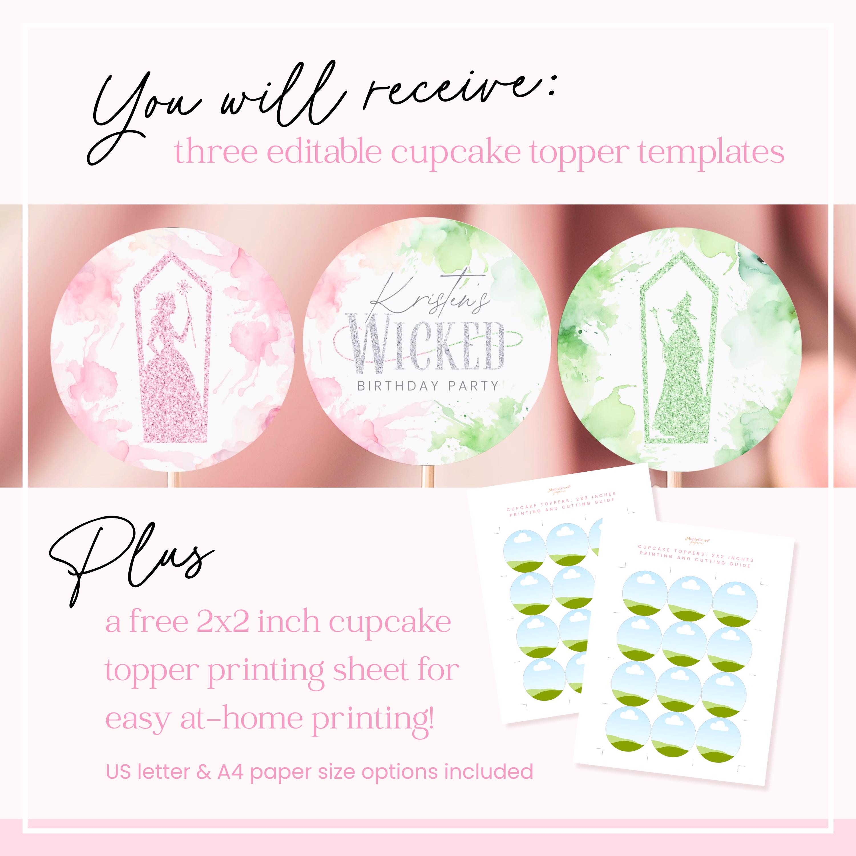 Wicked EDITABLE Cupcake Toppers Template, 2x2 Inches, Wicked Birthday ...