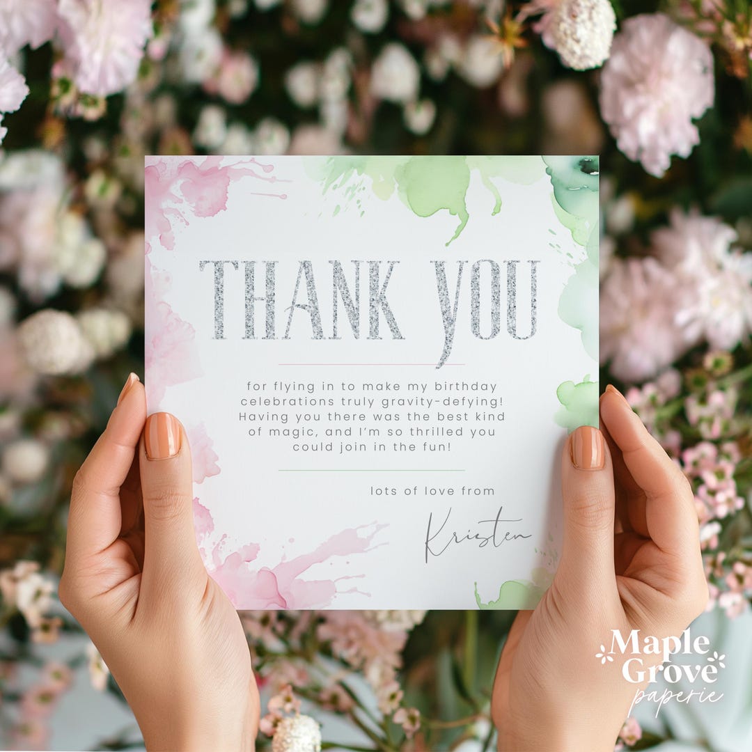 Wicked Birthday Editable Thank You Note Party Guest Card Template, Pink ...