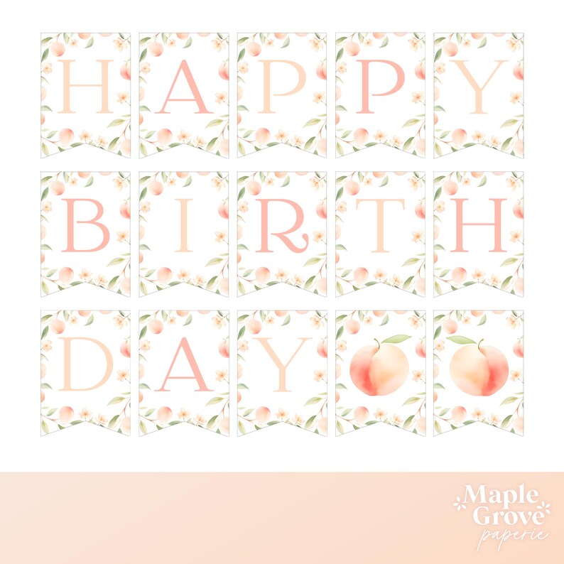 Peach First Birthday PRINTABLE Happy Birthday Banner, 5x7, 1st Birthday ...