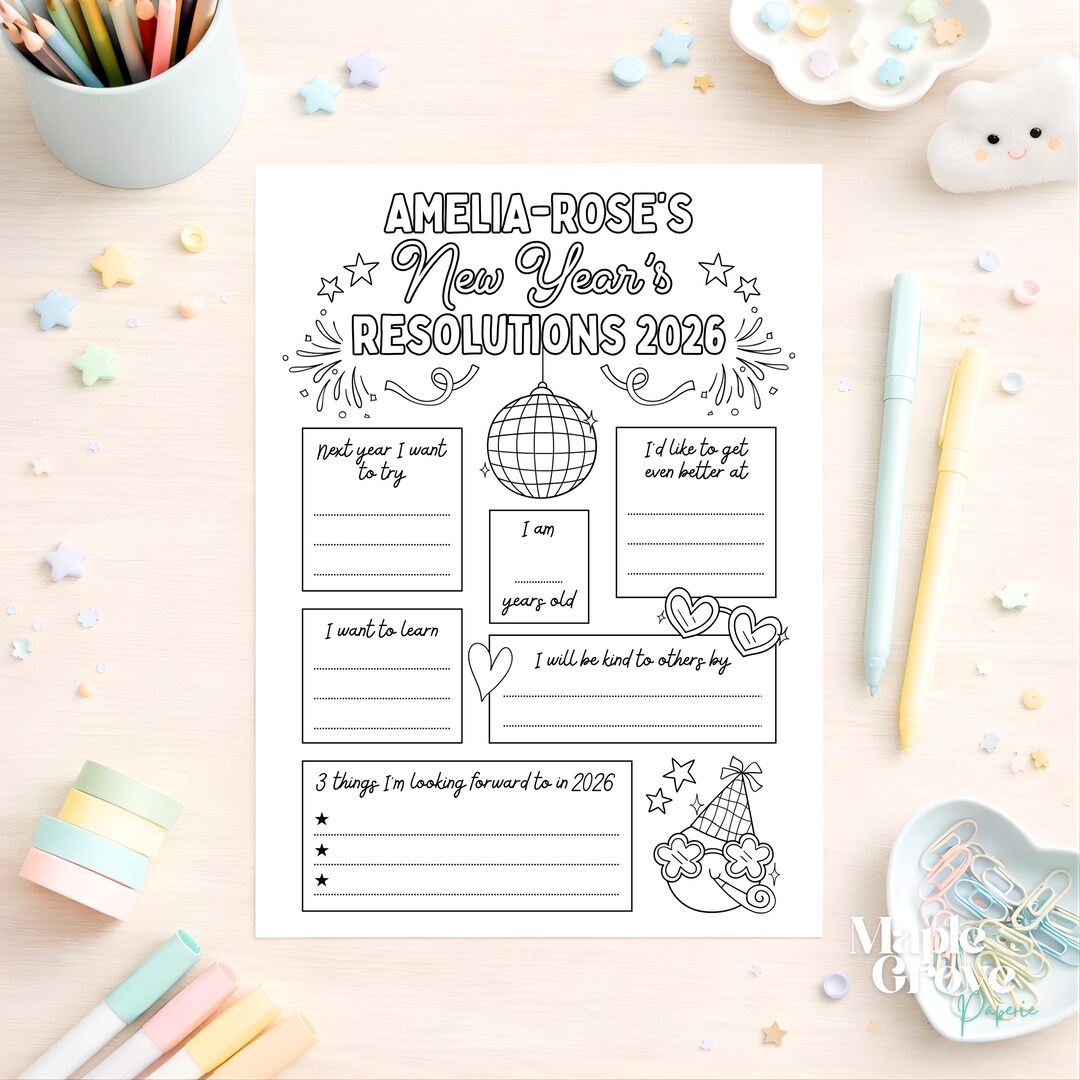 New Years Resolutions Activity for Kids: Personalised Printable 2026 ...