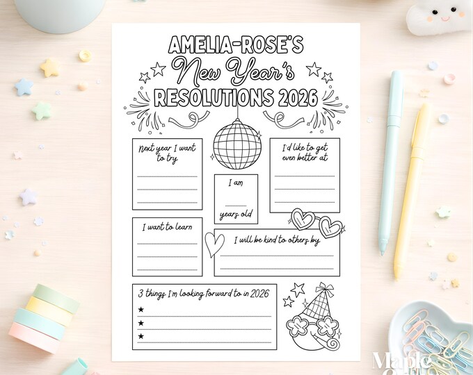 New Years Resolutions Activity for Kids: Personalised Printable 2026 ...