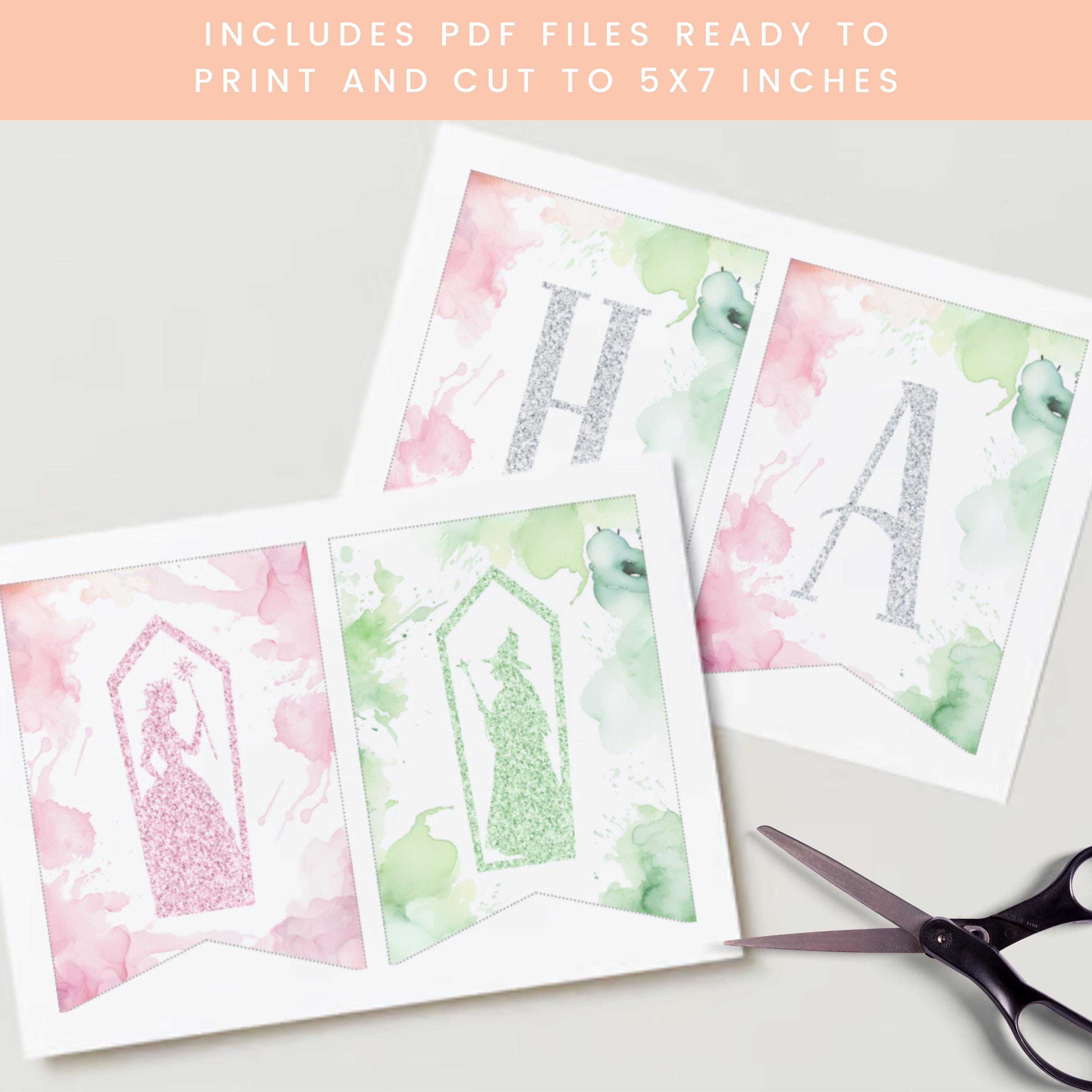 Wicked PRINTABLE Happy Birthday Banner Bunting, 5x7, Pink Green ...