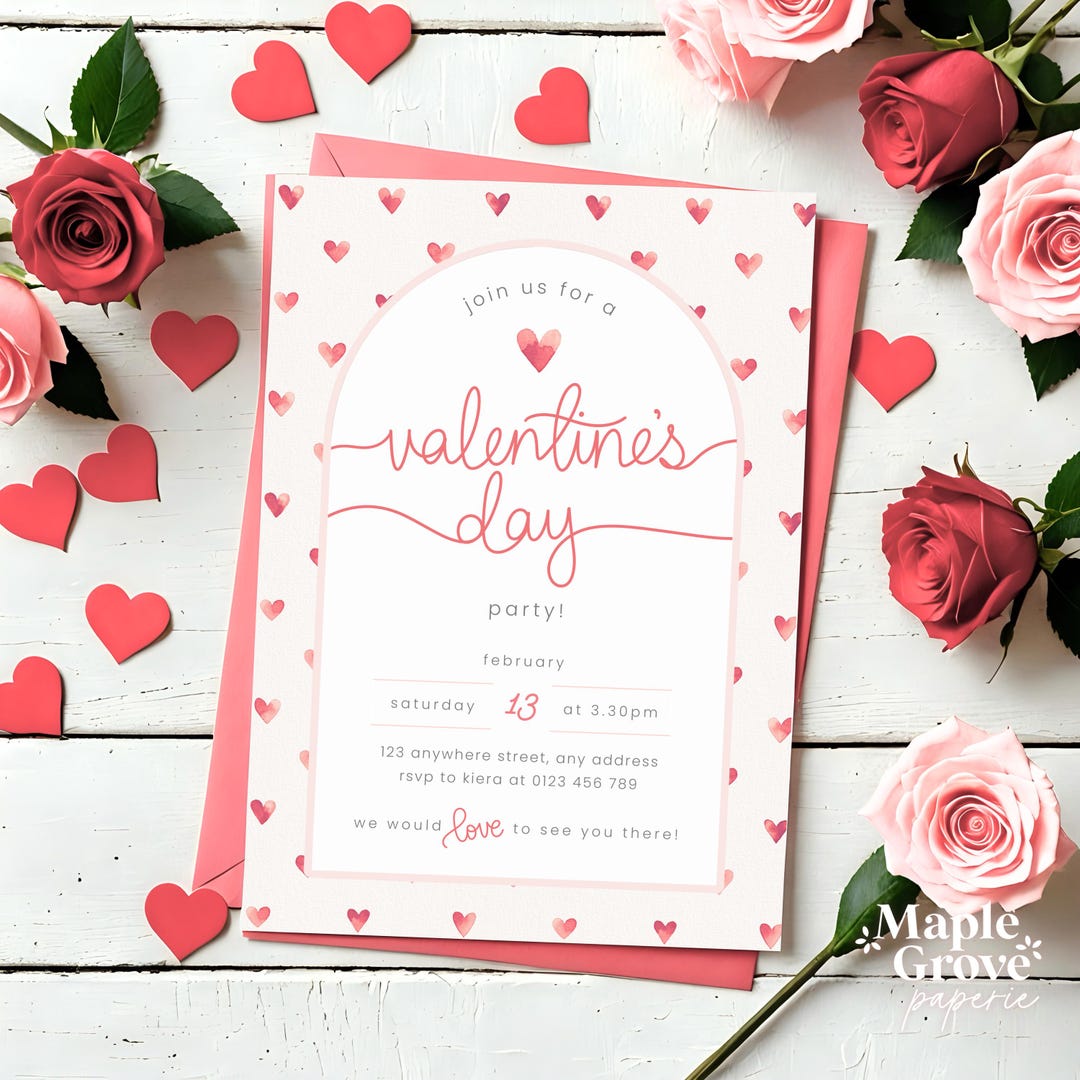 Valentine’s Day Party Editable Printable Invitation Template, Valentine ...