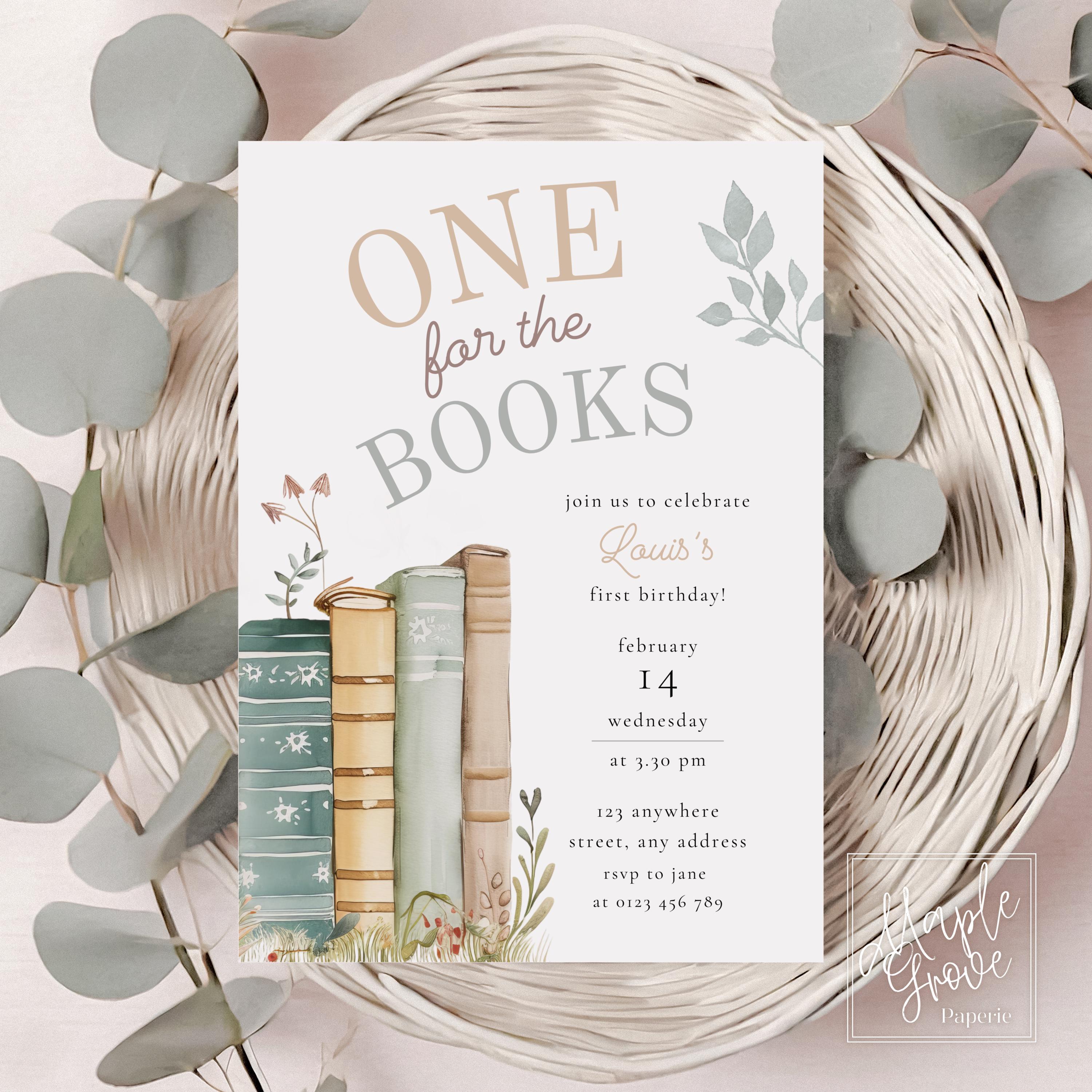 One for the Books! First Birthday Editable Birthday Invitation Template ...