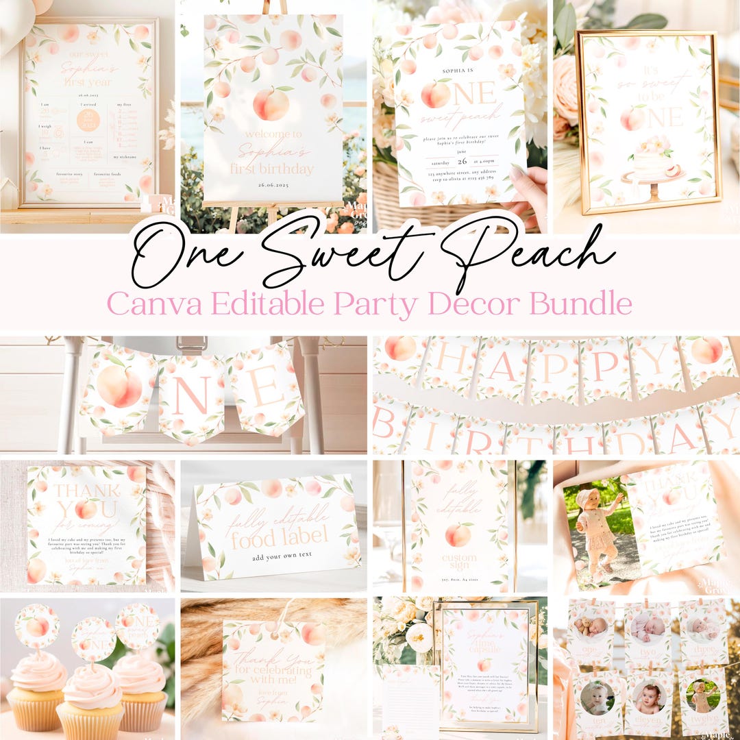 Peach First Birthday Decor Bundle: 'one Sweet Peach' Theme Party Pack ...