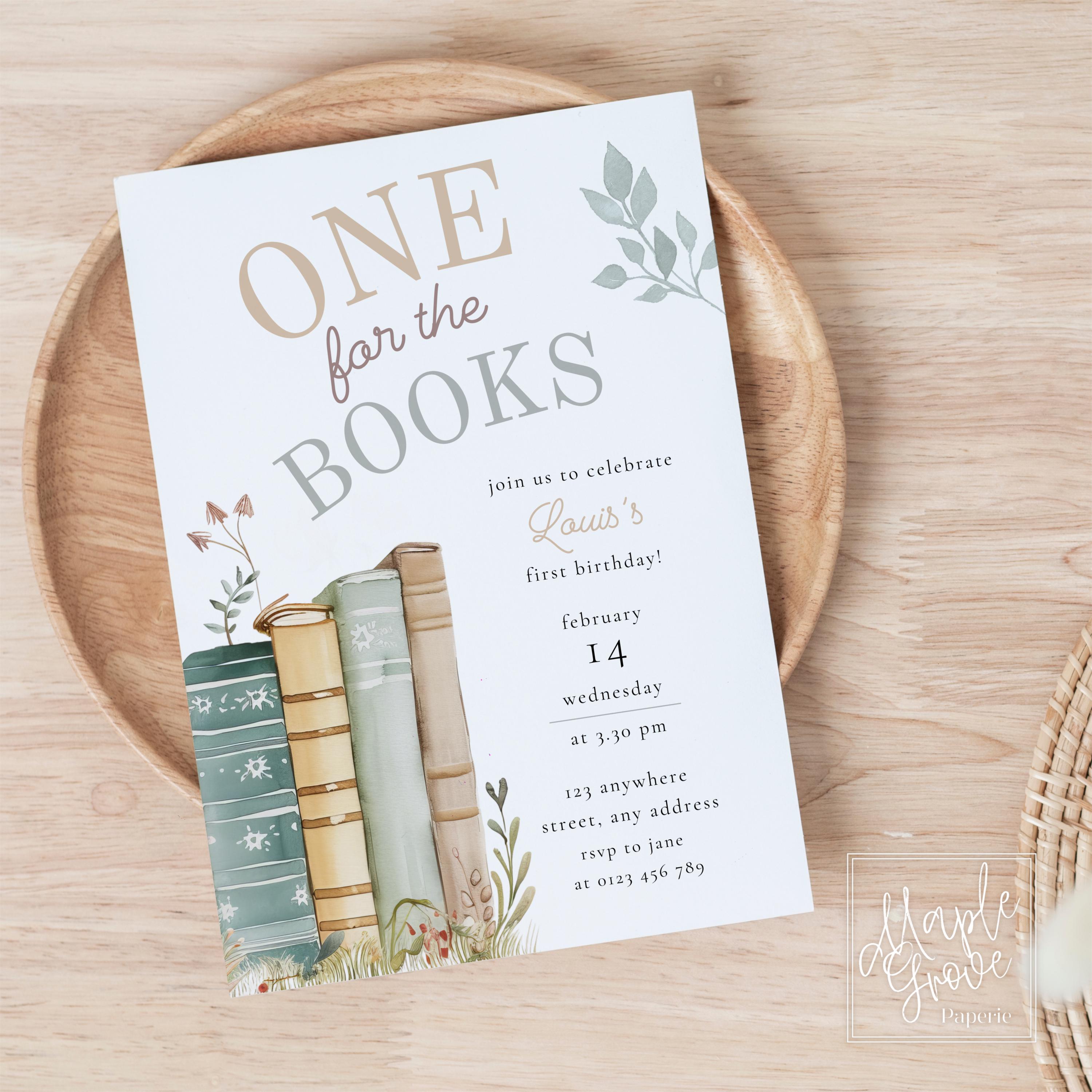One for the Books! First Birthday Editable Birthday Invitation Template ...