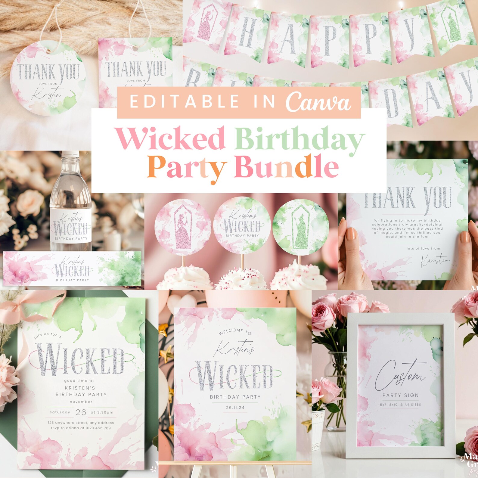 Wicked EDITABLE Birthday Party Decor Bundle, Wicked Party Invitation ...