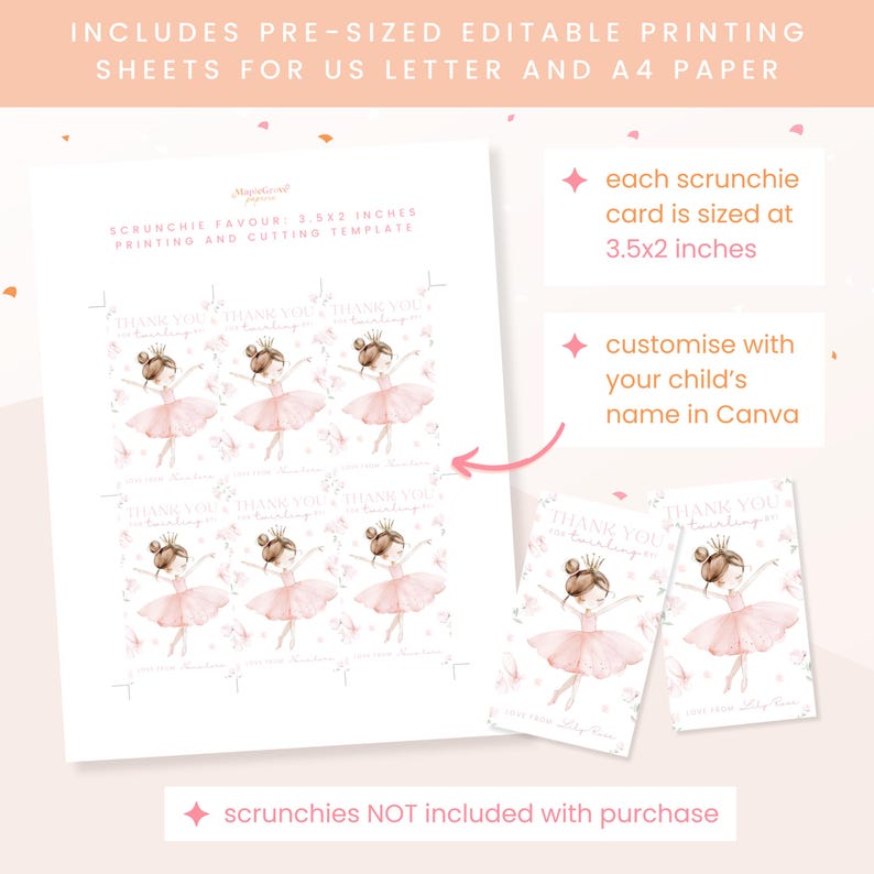 Pink Ballerina Tutu Scrunchie Card Party Favour PRINTABLE Template ...