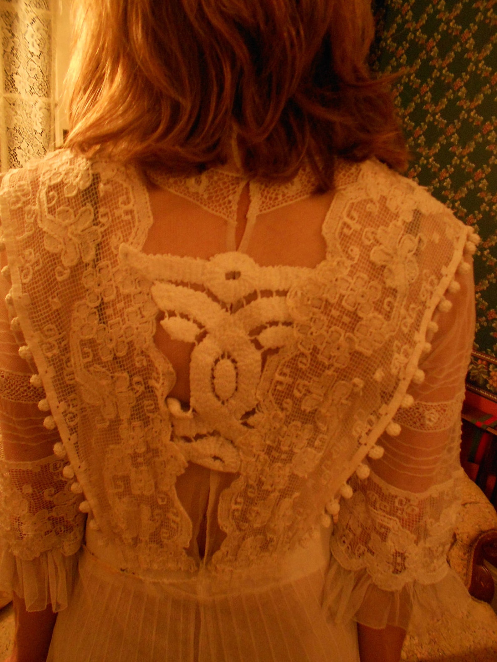 1912-14, 34" Bust, White Cotton Net, "tea Gown" With Thick Hand Made ...